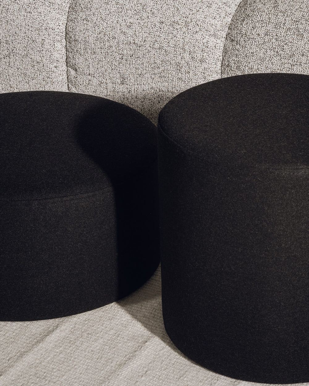 Folk Pouf Tall - black, round pouf, wool seating - noo.ma