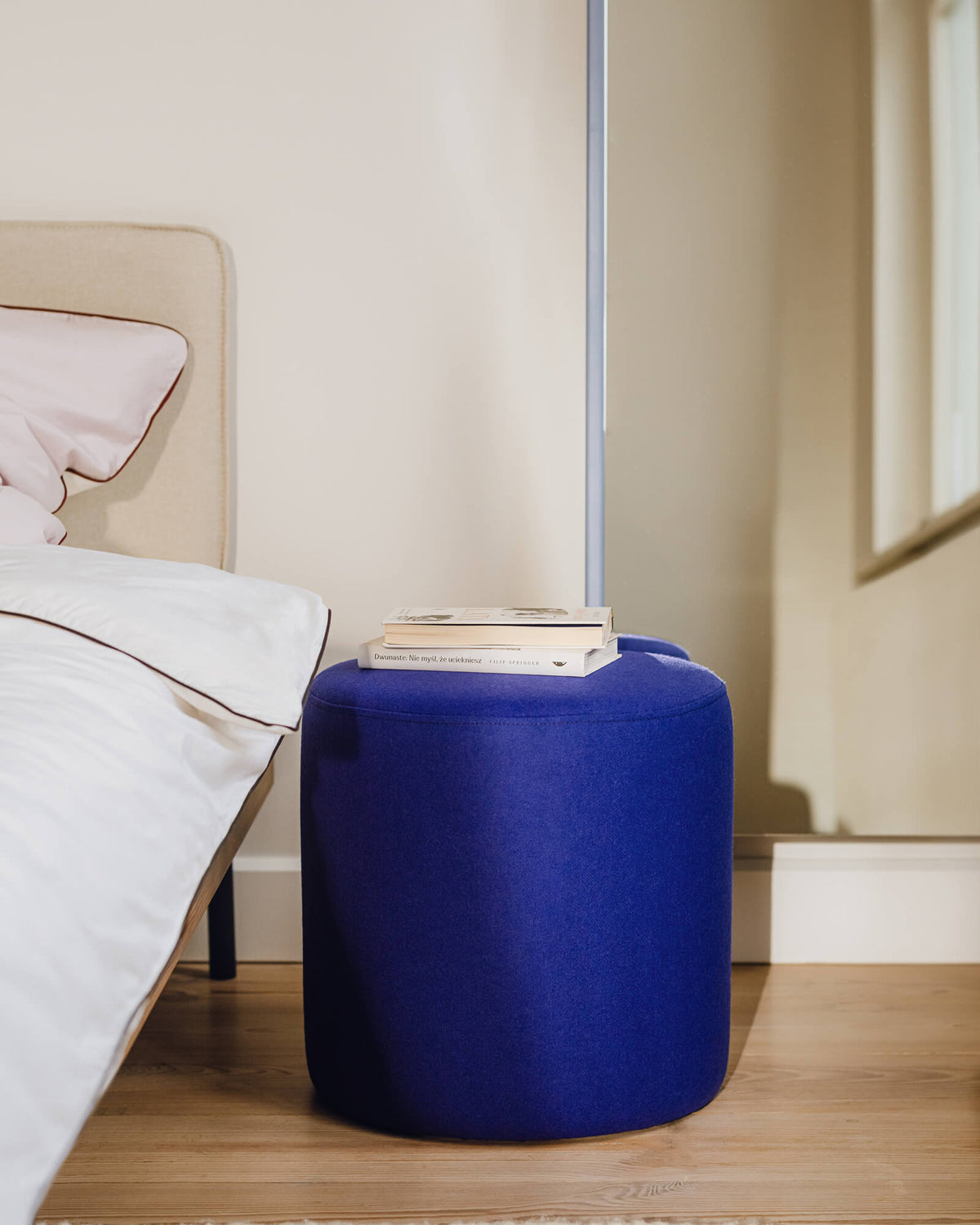 Folk Pouf Tall - green, round pouf, modern seating - noo.ma
