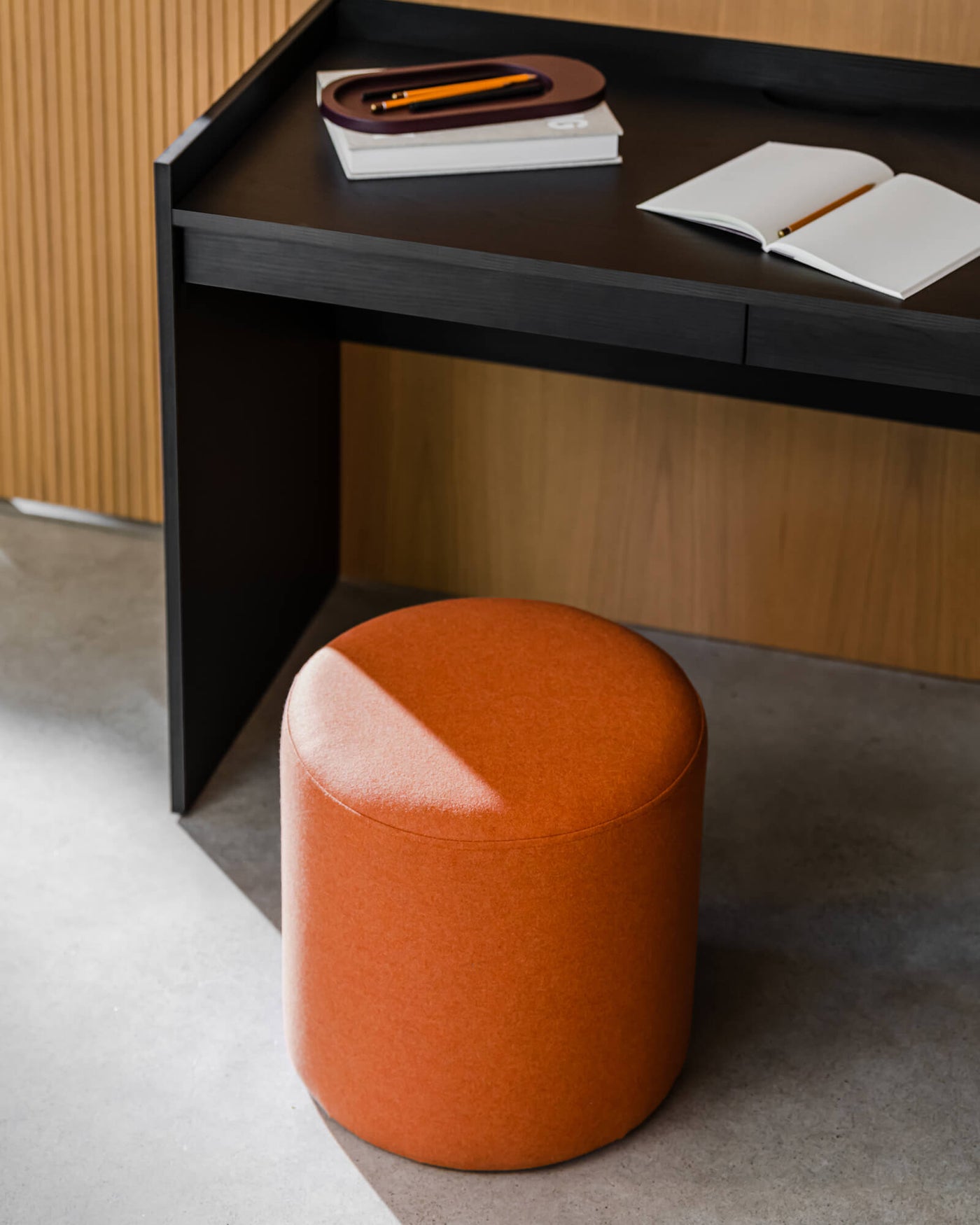 Folk Pouf Tall - orange, round pouf, modern seating - noo.ma