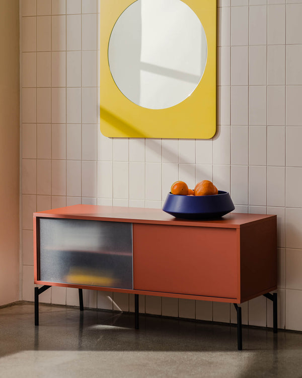 Met Mini TV Stand - simple small red TV unit with storage - noo.ma