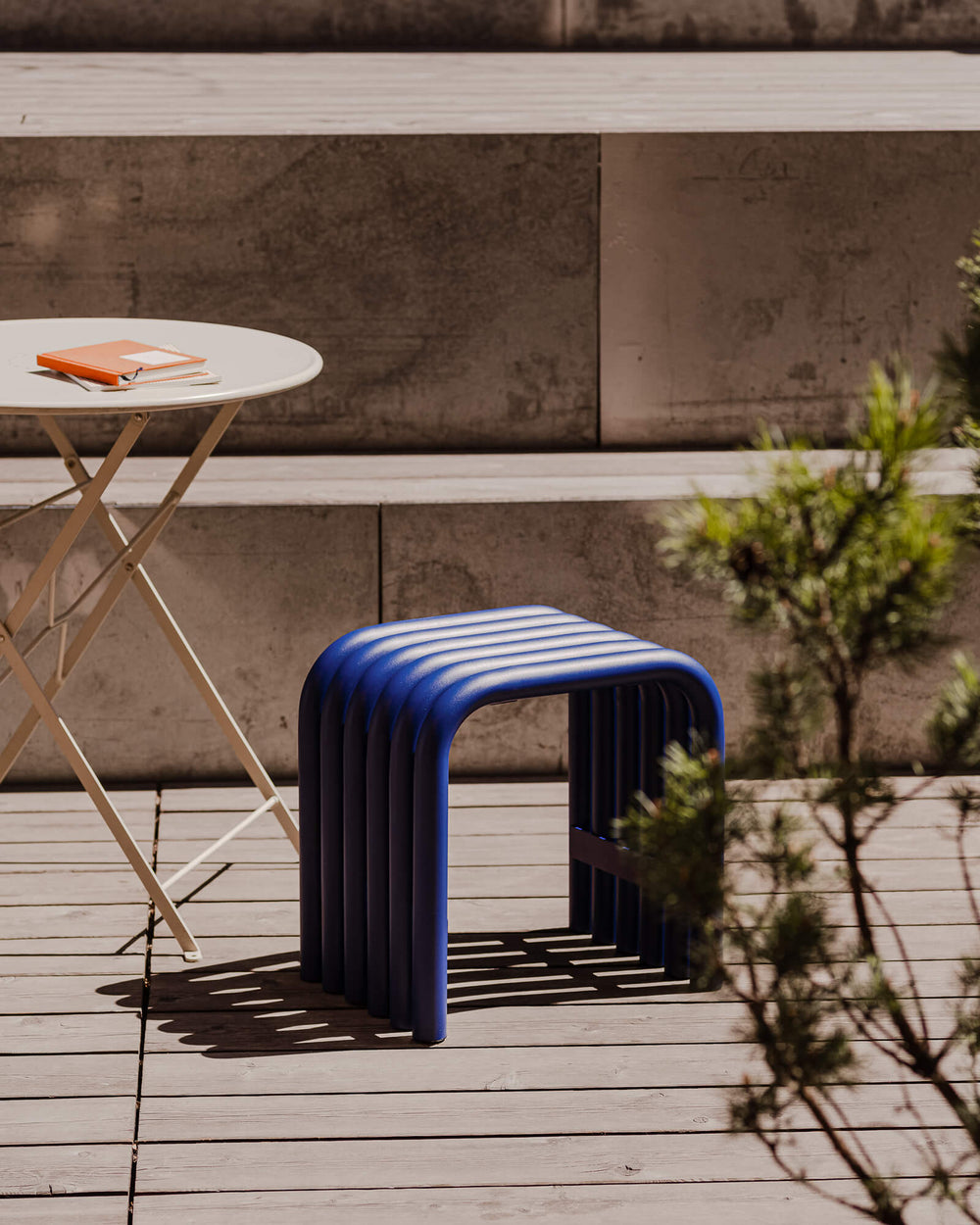 Nokk Stool - blue steel stool for living room and garden
