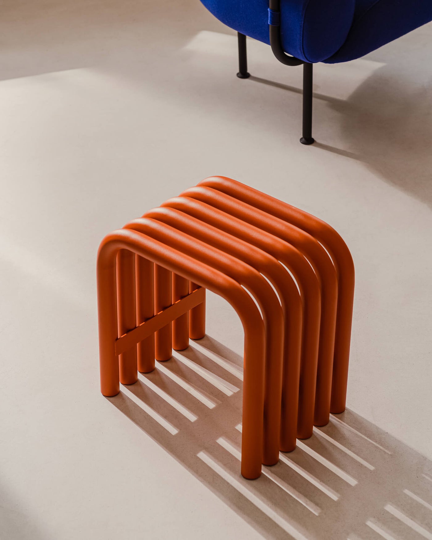 Nokk Stool - blue steel stool for living room and garden