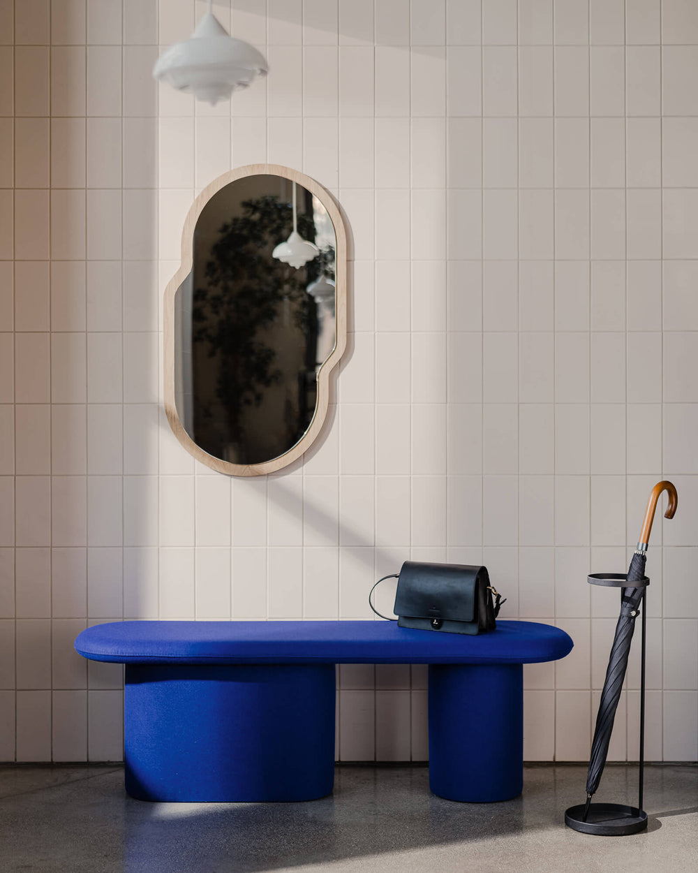 Rull Bench - blue upholstered bench for hallway - noo.ma
