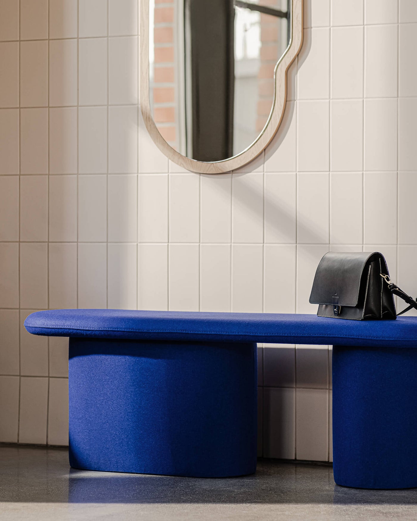 Rull Bench - blue upholstered bench for hallway - noo.ma